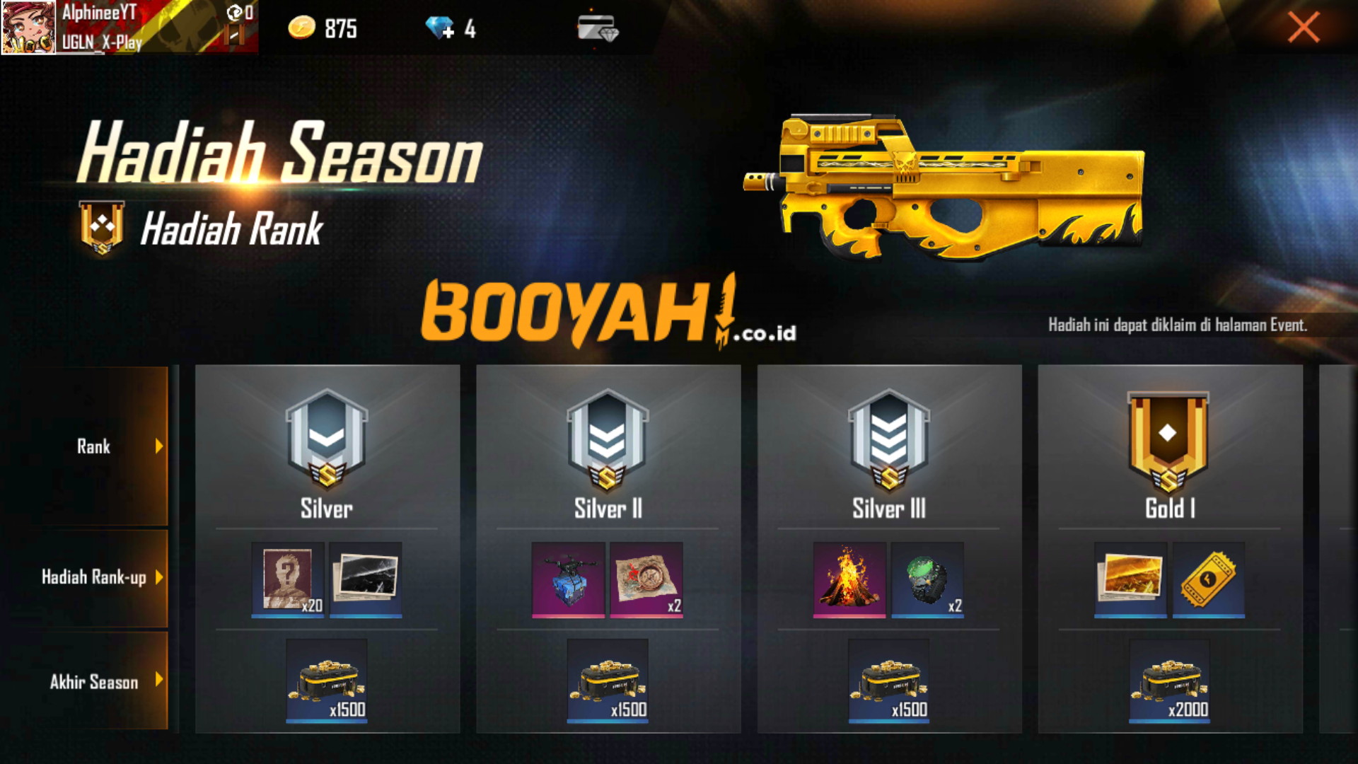 Daftar Lengkap Hadiah Clash Squad Rank Season 4 Free Fire (FF)