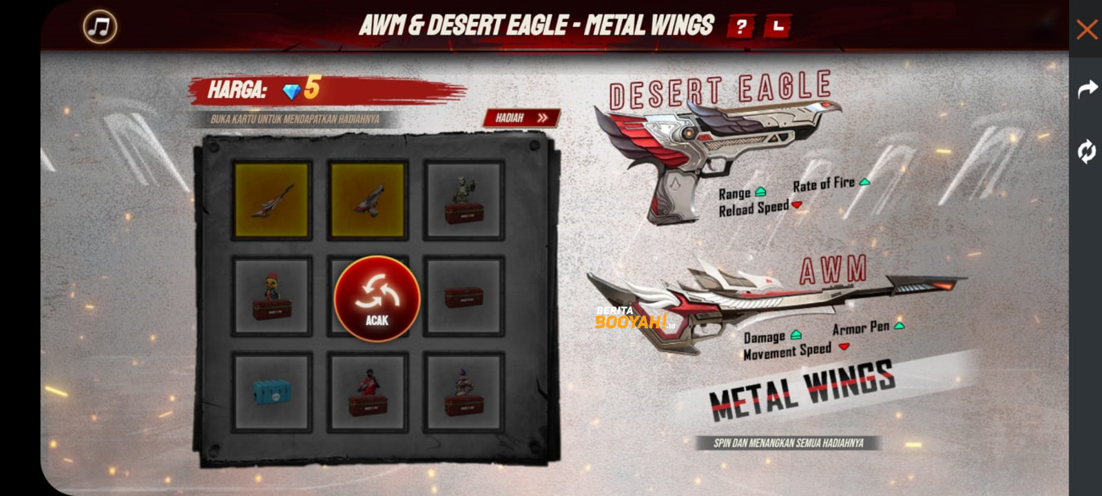 Miliki Gun Skin AWM dan Desert Eagle Metal Wings FF di Event BullsEye ...