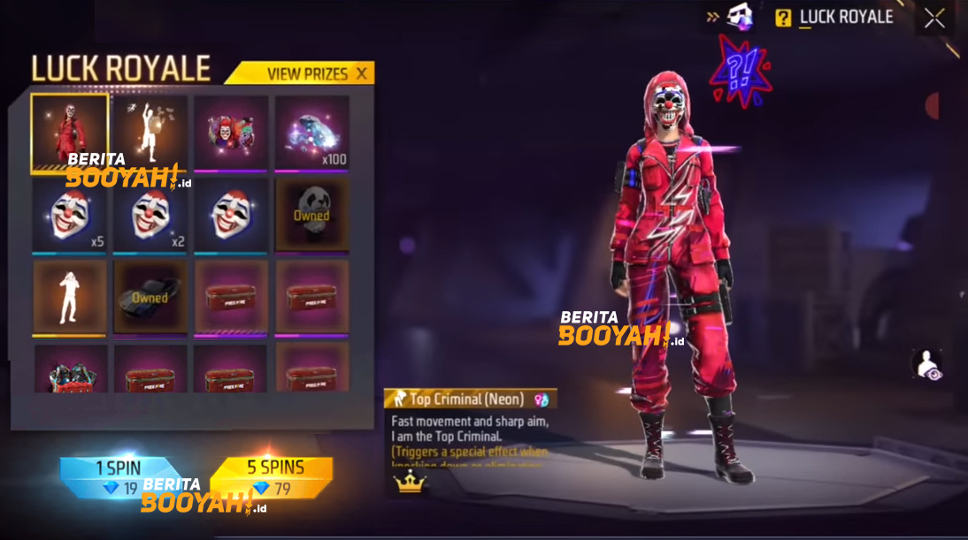 Bundle Top Criminal Neon FF Hadir di Luck Royale Terbaru Free Fire!
